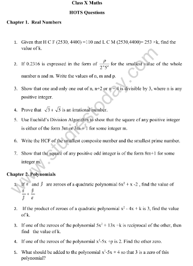 CBSE Class 10 Maths HOTs Question Bank Set C